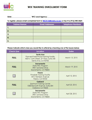 Fillable Online cdph ca WIX TRAINING ENROLLMENT FORM Fax Email Print ...