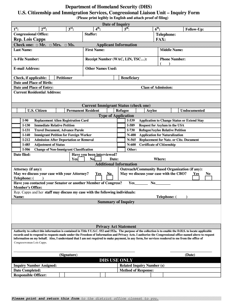 Fillable Online Immigration Inquiry Form Fax Email Print - pdfFiller