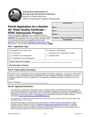 Fillable Online ct Permit Application for a Section 401 Water Quality ...