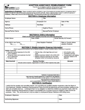 Fillable Online franklincountyohio ADOPTION ASSISTANCE REIMBURSMENT ...