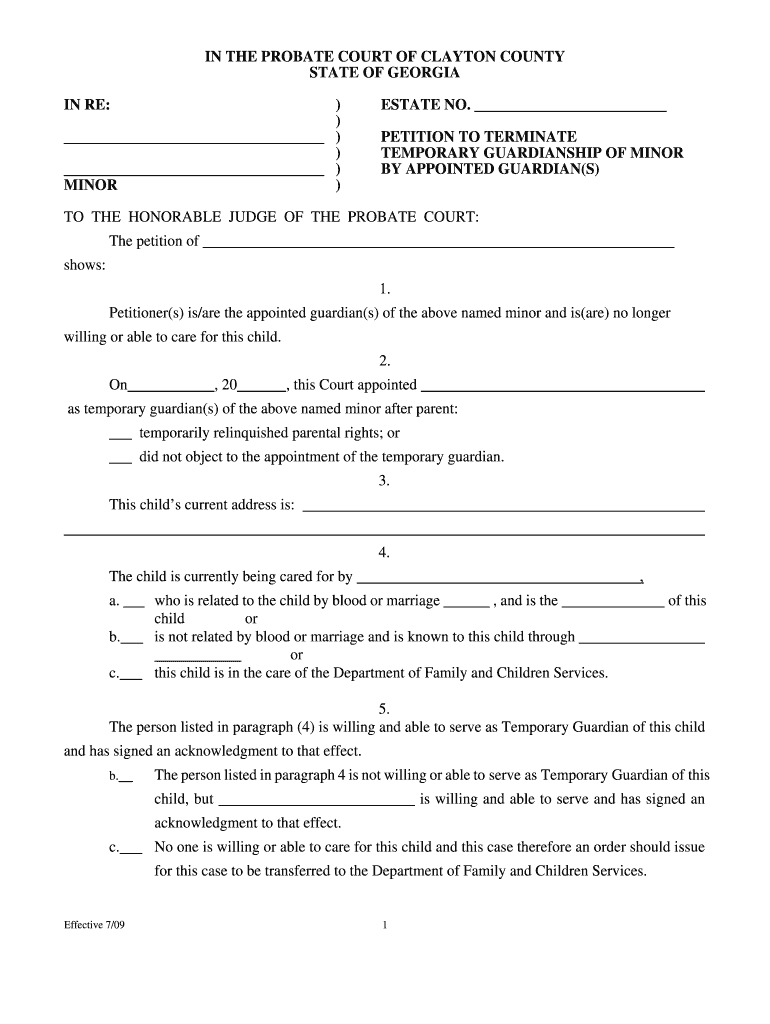 How To Terminate Permanent Guardianship In Georgia Fill Out Sign