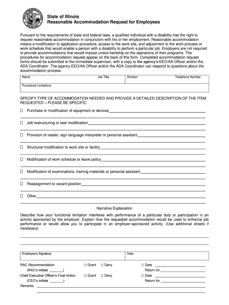 Fillable Online www2 illinois Reasonable Accommodations Form for ...
