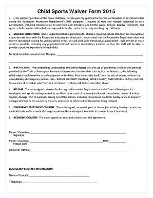 Fillable Online barrington ri Child Sports Waiver Form 2015 ...