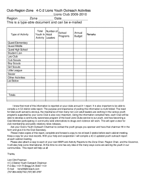 Fillable Online YOUTH OUTREACH ACTIVITIES FORM 2009 - 2010 ...