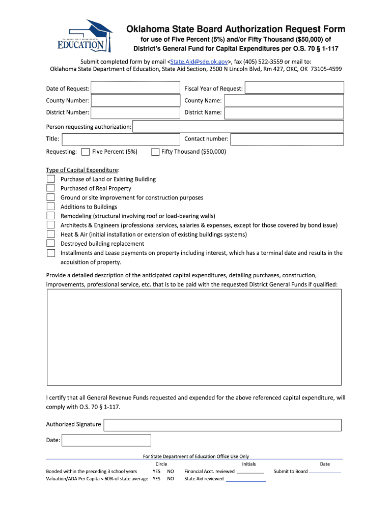 Fillable Online ok Oklahoma State Board Authorization Request Form Fax ...