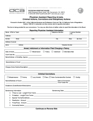 Fillable Online pac ca Arrest, Criminal Action, Conviction and ...