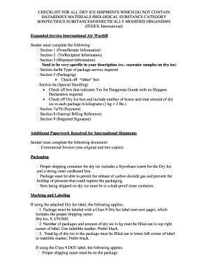 Fillable Online CHECKLIST FOR ALL DRY ICE SHIPMENTS WHICH DO NOT ...