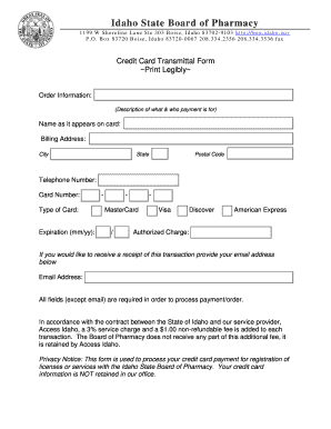 Fillable Online bop idaho Credit Card Transmittal Form Fax Email Print ...