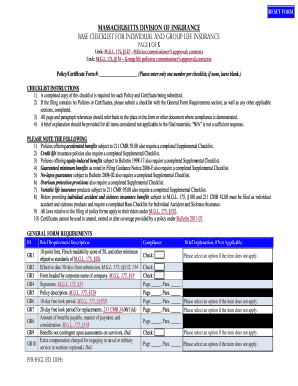 Fillable Online mass BASE CHECKLIST FOR INDIVIDUAL AND GROUP LIFE ...