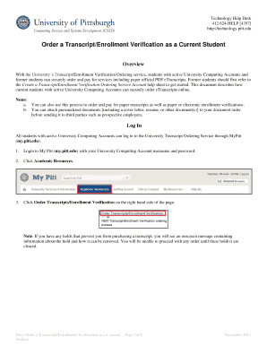 Fillable Online Order a Transcript/Enrollment Verification as a Current ...