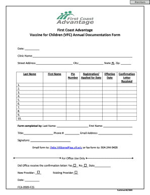 Fillable Online (VFC) Annual Documentation Form - First Coast Advantage ...