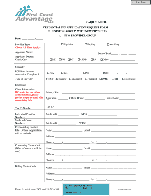 Fillable Online 01-2014-Credential-Application-Request-TemplateB - First Coast ... Fax Email ...