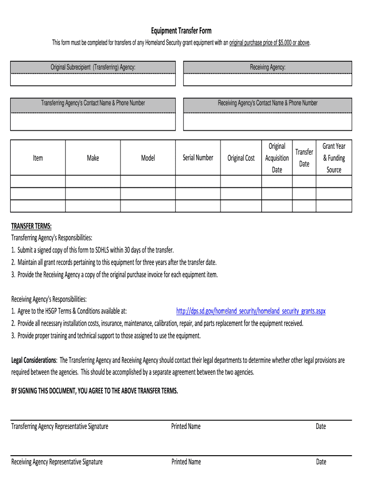 Fillable Online dps sd Equipment Transfer Form - dps sd Fax Email Print ...