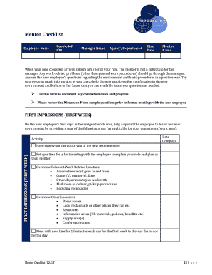 Fillable Online in Mentor Checklist - IN.gov Fax Email Print - pdfFiller