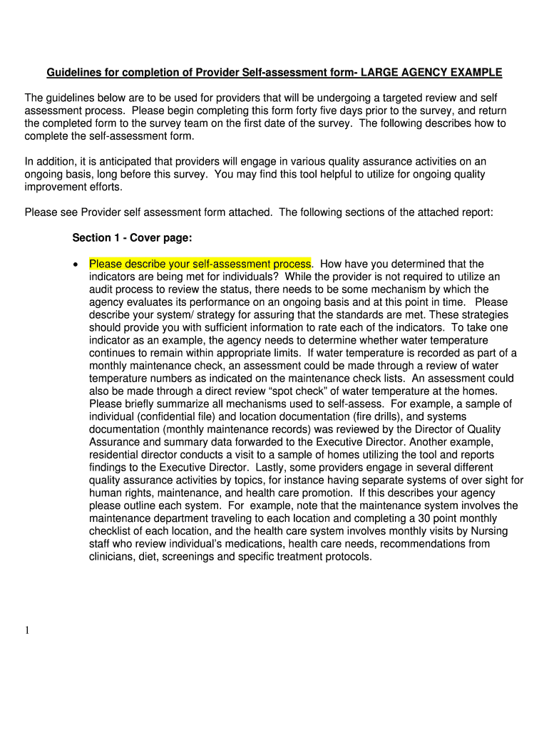 Fillable Online mass Guidelines for completion of Provider Self ...