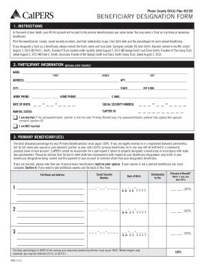 Fillable Online placer ca CalPERS Retirement Beneficiary Designation ...