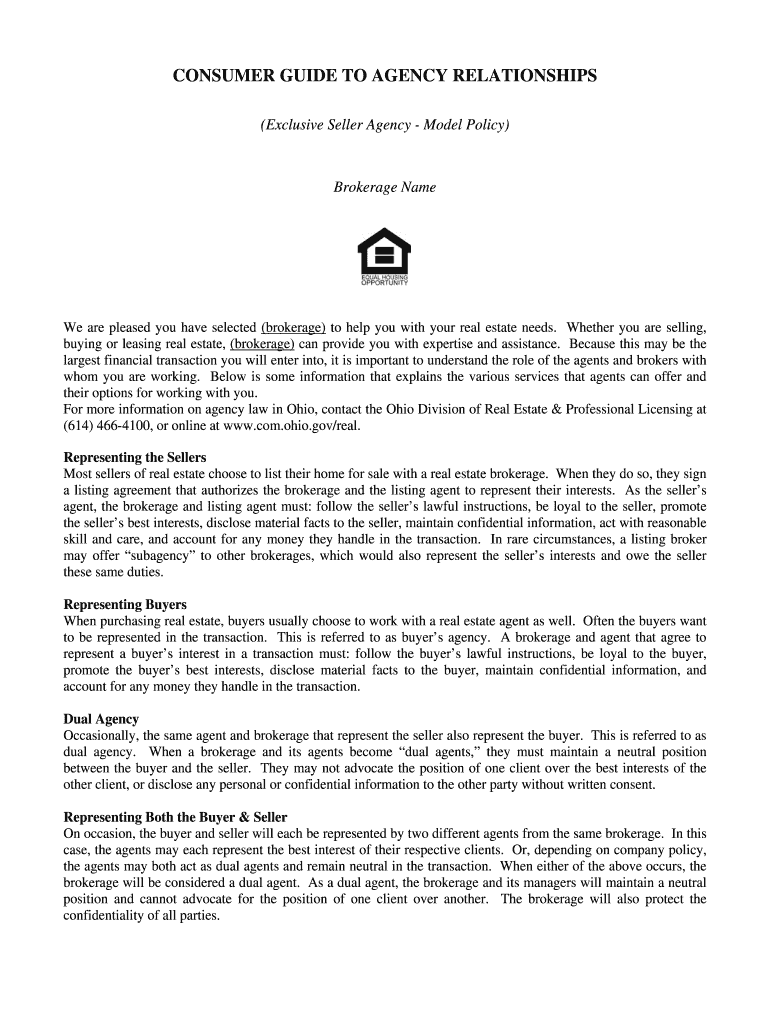 Ohio consumer guide to agency relationships: Fill out & sign online ...