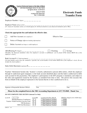 Fillable Online trs illinois Electronic Funds Transfer Form. Employer ...