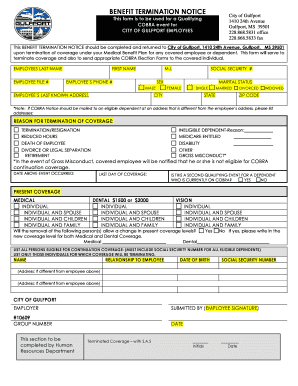 Fillable Online gulfport-ms Medical Insurance Termination Form ...