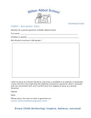 nomination for the election of parent governor(s) Doc Template | pdfFiller