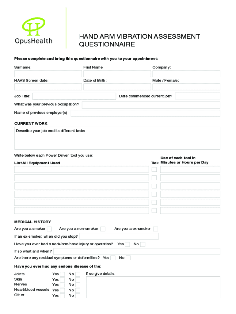Fillable Online Hand Arm Vibration (HAV) Syndrome Assessment Form Fax ...