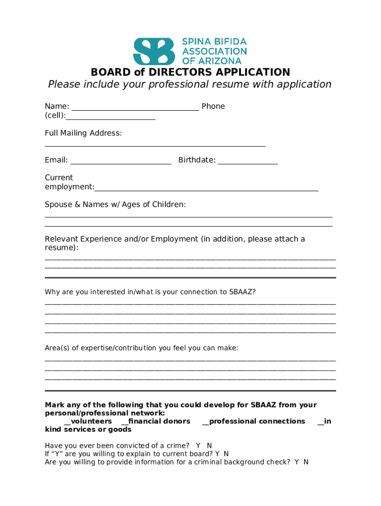 BOARD of DIRECTORS APPLICATION Please include your ... Doc Template ...