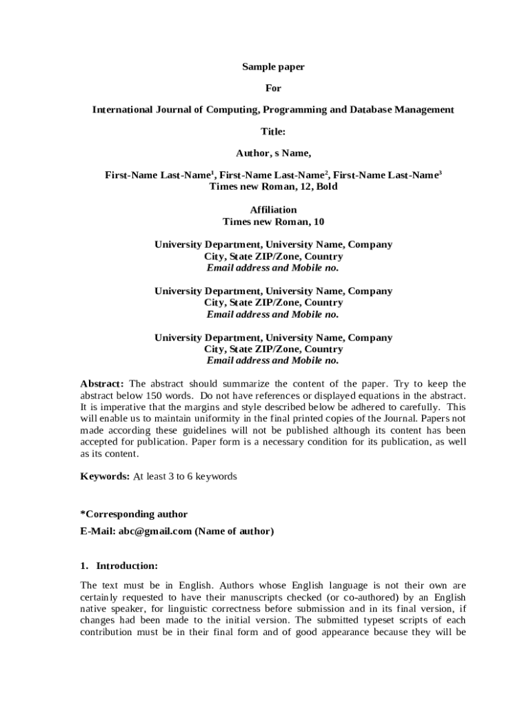 Sample Paper - Computer Science Journals Doc Template | pdfFiller
