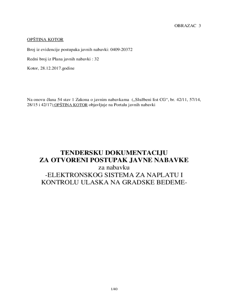 Fillable Online tenderska dokumentacija za otvoreni postupak-nabavka ...