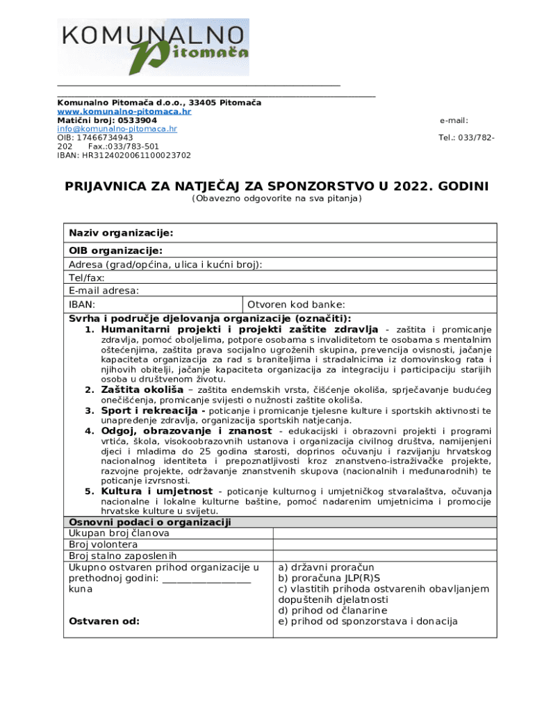 Obrazac za prijavu projekta-zahtjev za sponzorstvom Doc Template ...