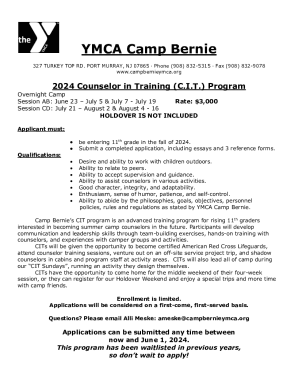 Fillable Online YMCA Camp Bernie - Warren County, NJ I Camp Bernie YMCA ...