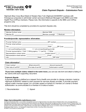 Fillable Online Claim Payment Dispute Submission Form Fax Email Print ...