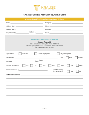 Fillable Online TAX-DEFERRED ANNUITY QUOTE FORM Fax Email Print - pdfFiller