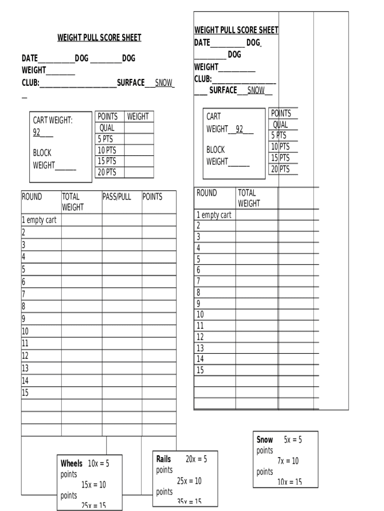 weight pull score sheet Doc Template | pdfFiller