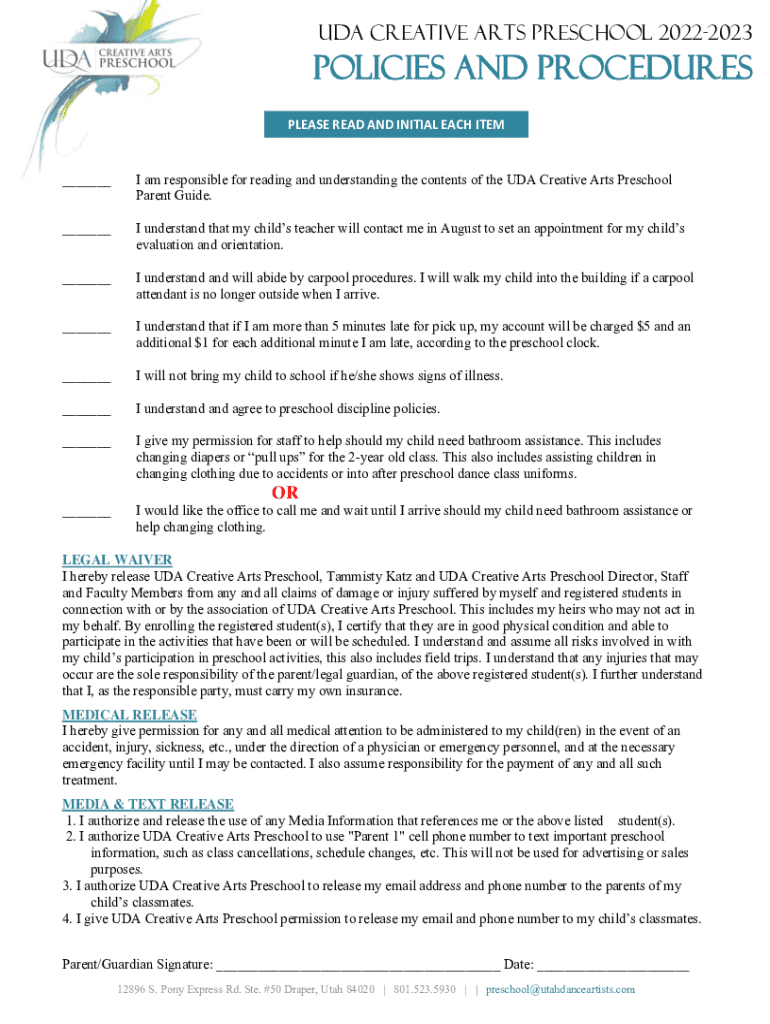 Fillable Online UDA Creative Arts PreschoolDraper UtahPreschool for 2 ...