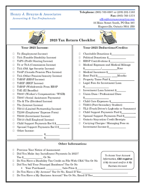 Fillable Online 2023 Tax Return Checklist Henry J. Bruyns & Associates ...