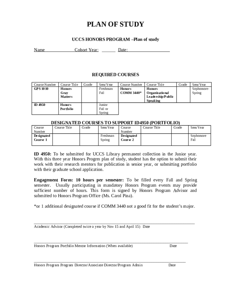 Honors Program-Wide Plan of Study.xlsx Doc Template | pdfFiller