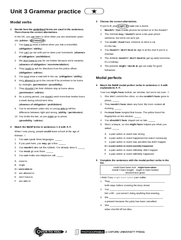 Modal verbs - PDF Grammar Worksheet - B1 - MOD007 Doc Template | pdfFiller