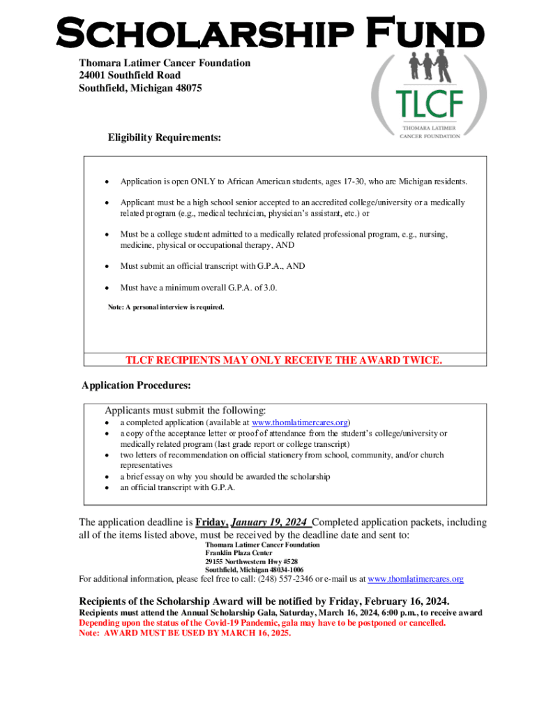 Fillable Online Thomara Latimer Cancer Foundation Scholarship ...