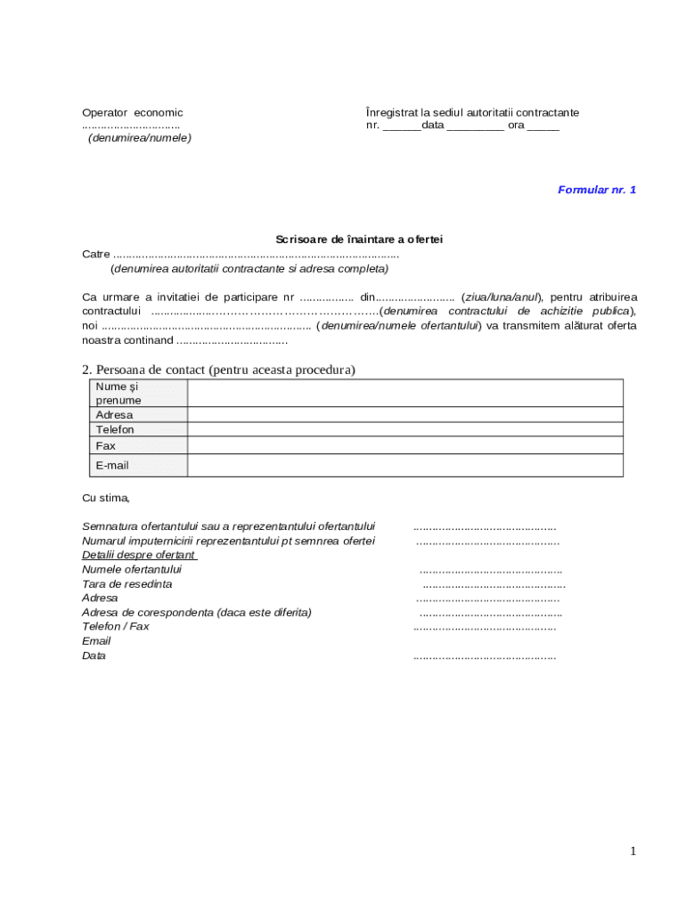 Model scrisoare de naintare OPERATORUL ECONOMIC Doc Template | pdfFiller
