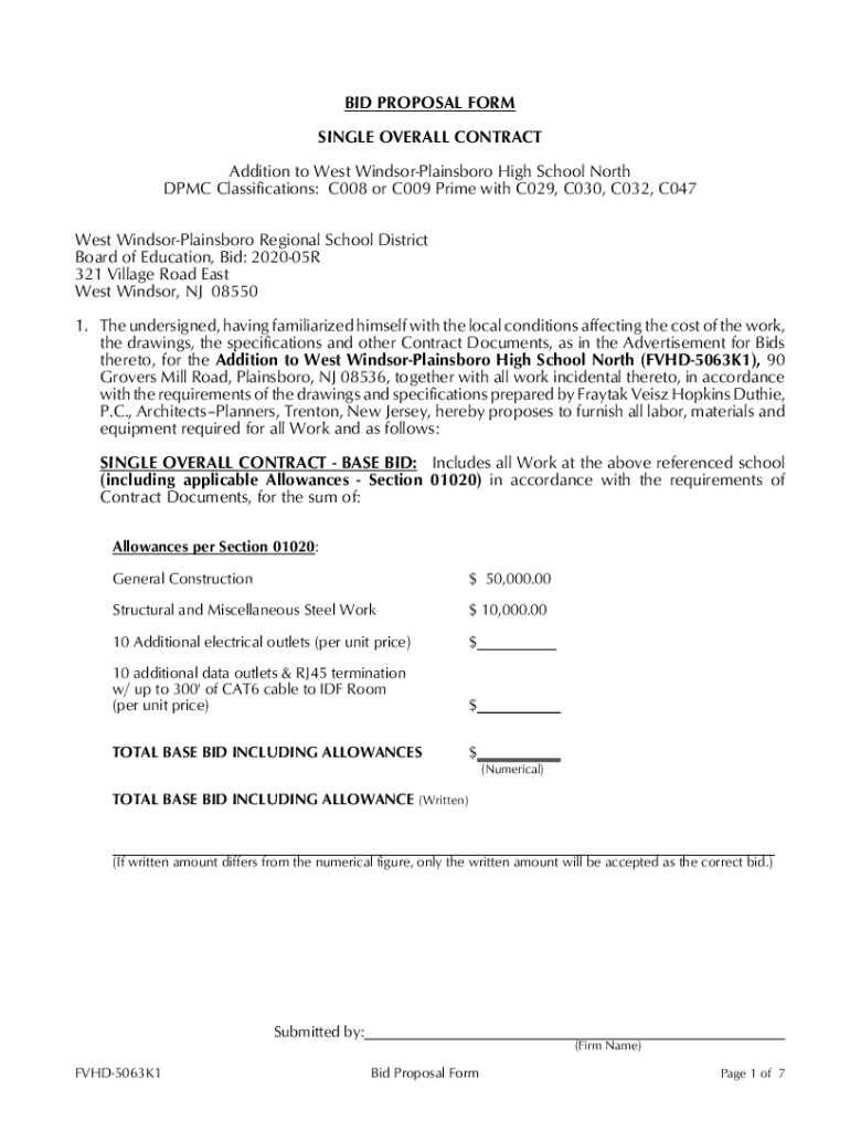 Fillable Online BID PROPOSAL FORM SINGLE OVERALL CONTRACT ... Fax Email ...