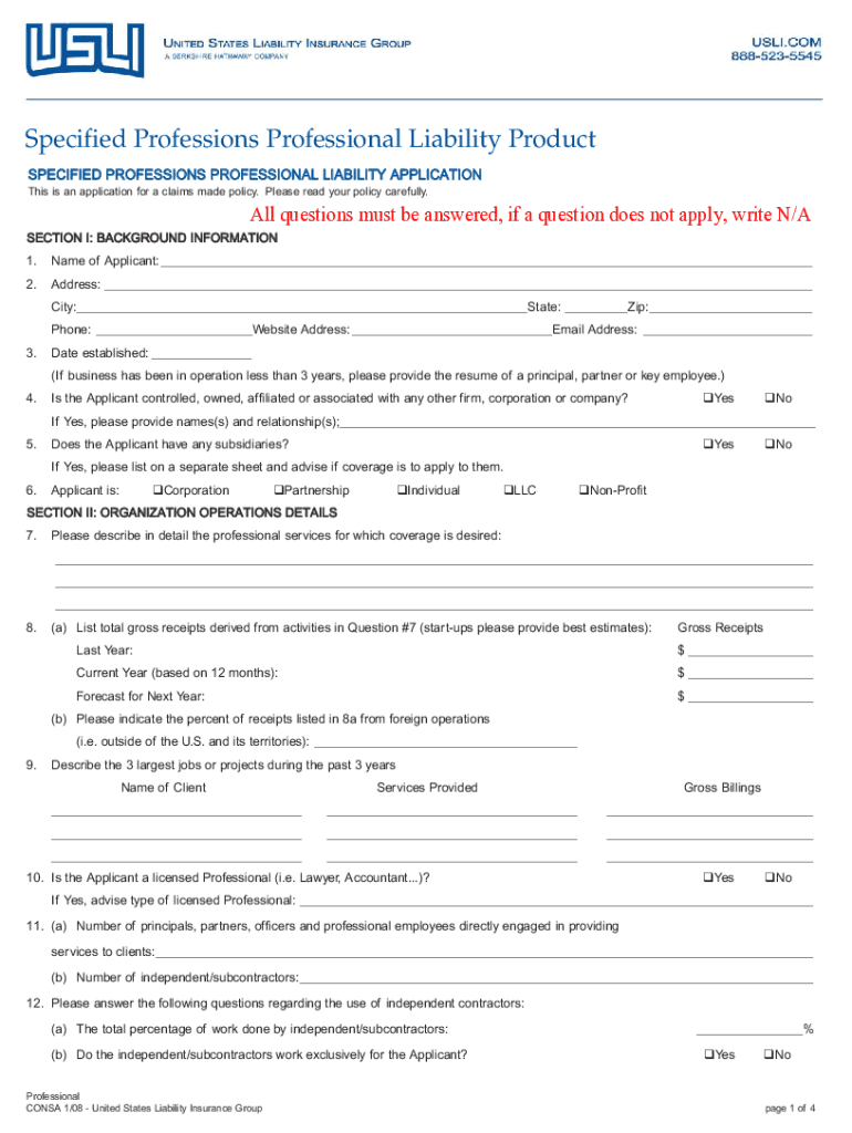 Fillable Online APPLICATION FOR SPECIFIED PROFESSIONS ... Fax Email ...
