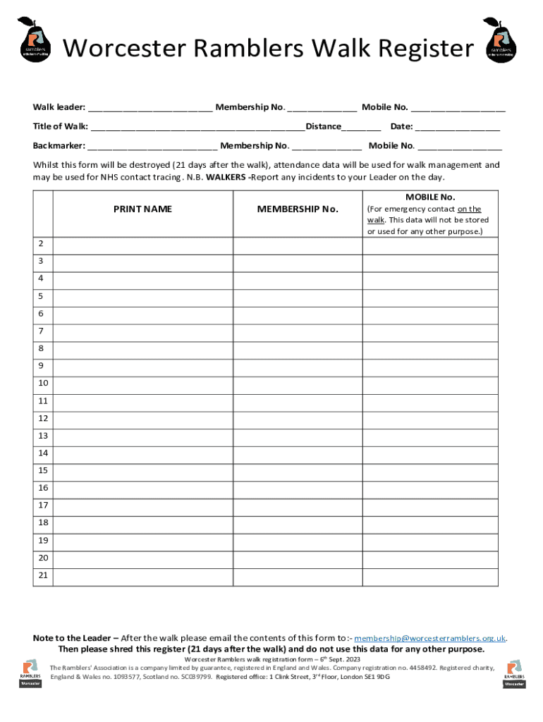 Fillable Online worcesterramblers org How do I take a walk register ...