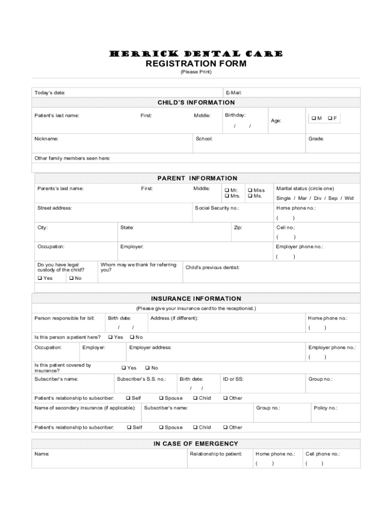Fillable Online Health History Form - Adult - Herrick Dental Fax Email Print - pdfFiller