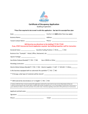 Fillable Online Certificate of Occupancy Application - Building Inspections Fax Email Print ...