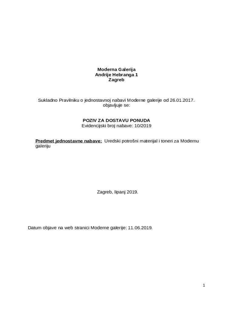 Predmet nabave: Uredski i potroni materijal, toneri Doc Template | pdfFiller