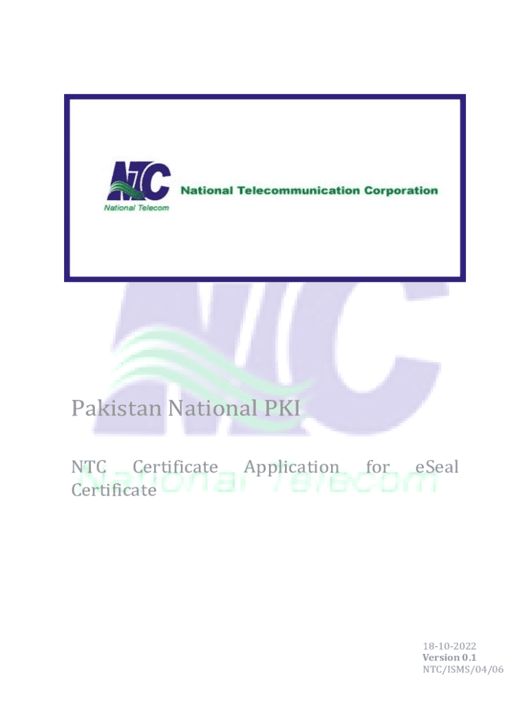 Fillable Online NTC Certificate Application for eSeal Certificate Fax ...