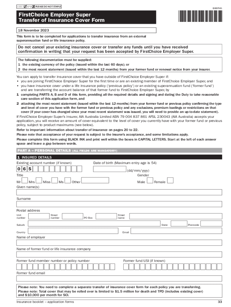 Fillable Online FirstChoice Employer Super Insurance Fax Email Print ...