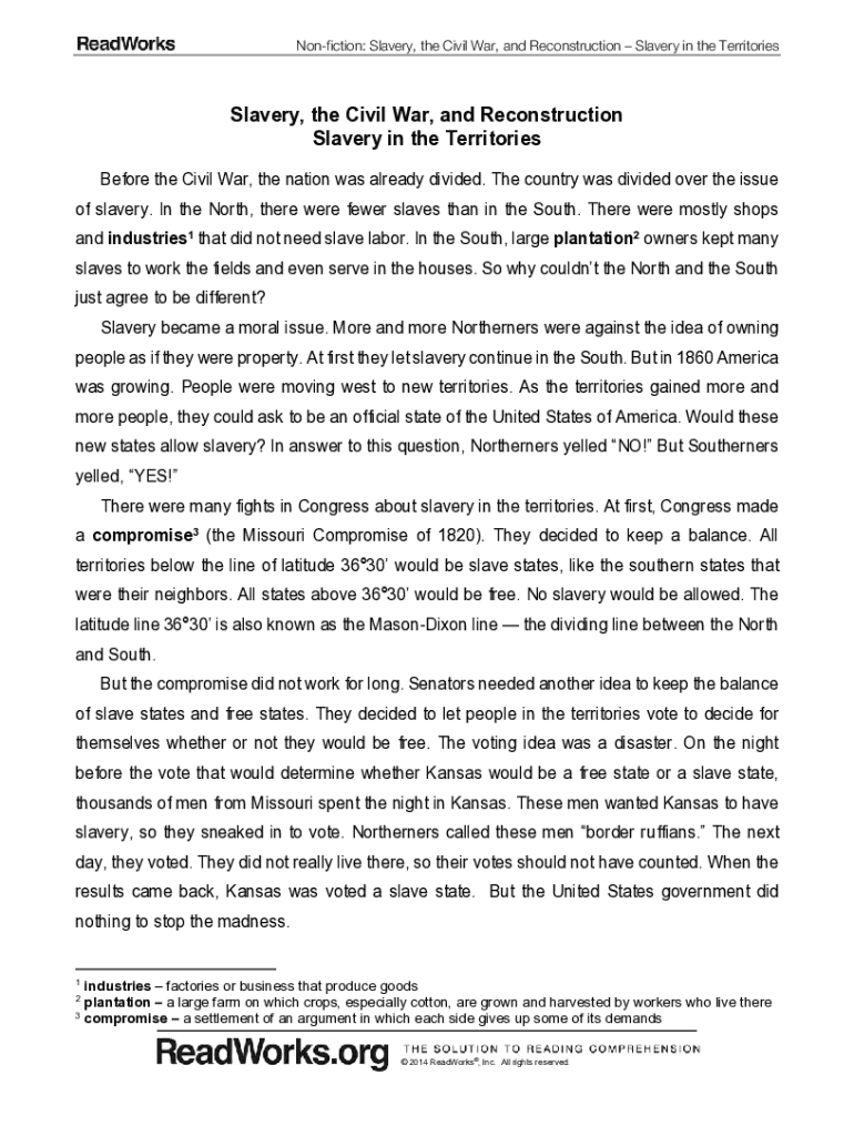 Fillable Online Slavery, the Civil War, and Reconstruction: Slavery77 ...