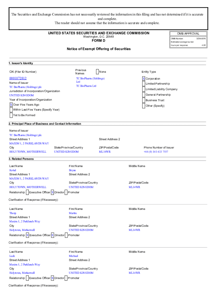 Fillable Online TC BioPharm (Holdings) plc Fax Email Print - pdfFiller