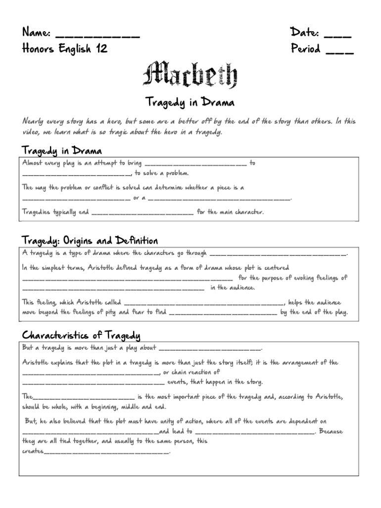 Fillable Online Macbeth's Tragic Flaw in MacbethOverview, Quotes ...